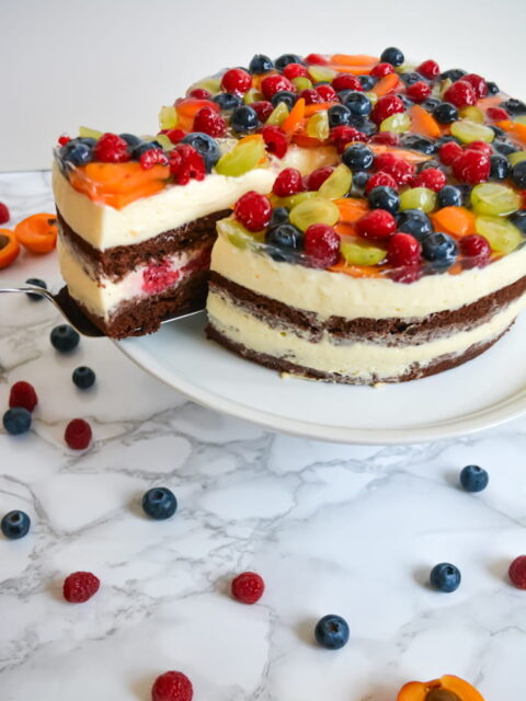 Obsttorte ♥ mit Puddingfüllung und Schokobiskuit